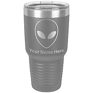 30oz Vacuum Insulated Tumbler Mug, Alien Head, Personalized Engraving Included (Gray)