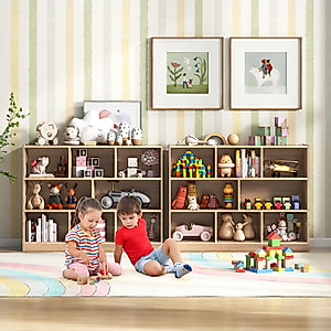 HONEY JOY Kids Toy Storage Organizer, 8-Section Storage Daycare Shelf for Preschool, Children 3-Tier Open Wooden Display Book Shelf Organizer for Classroom, Playroom & Nursery, Kindergarten(Natural)