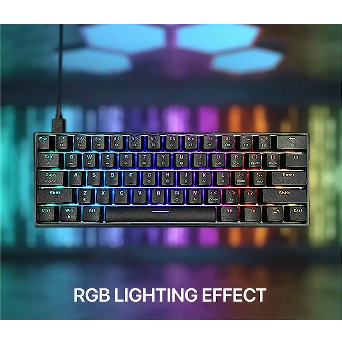 FANTECH MAXFIT61 Wired 60% Mechanical Gaming Keyboard Hot Swap RGB Gaming Keyboard Frost Edition with Retro Translucent Base, Blue Switch(Clicky), White