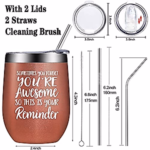 KTELLTY 12 Oz Stainless Steel Wine Tumbler Set, Retirement Gifts for Women, Gift for Women, You'Re Awesome-Rose Gold