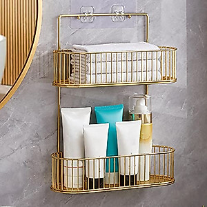 TAYSTE Bathroom Storage Basket Shampoo Holder Wall Mount Shower Shelf Caddy No Drill for Kitchen Utensils and Tools Double Layers