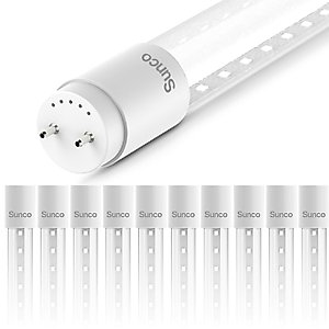 Sunco 10 Pack T8 LED Tubes 4FT Fluorescent Replacement, 48 Inch, 18W, 2200LM, 5000K Daylight, Single Ended Power, Type B, Ballast Bypass, Clear Lens UL