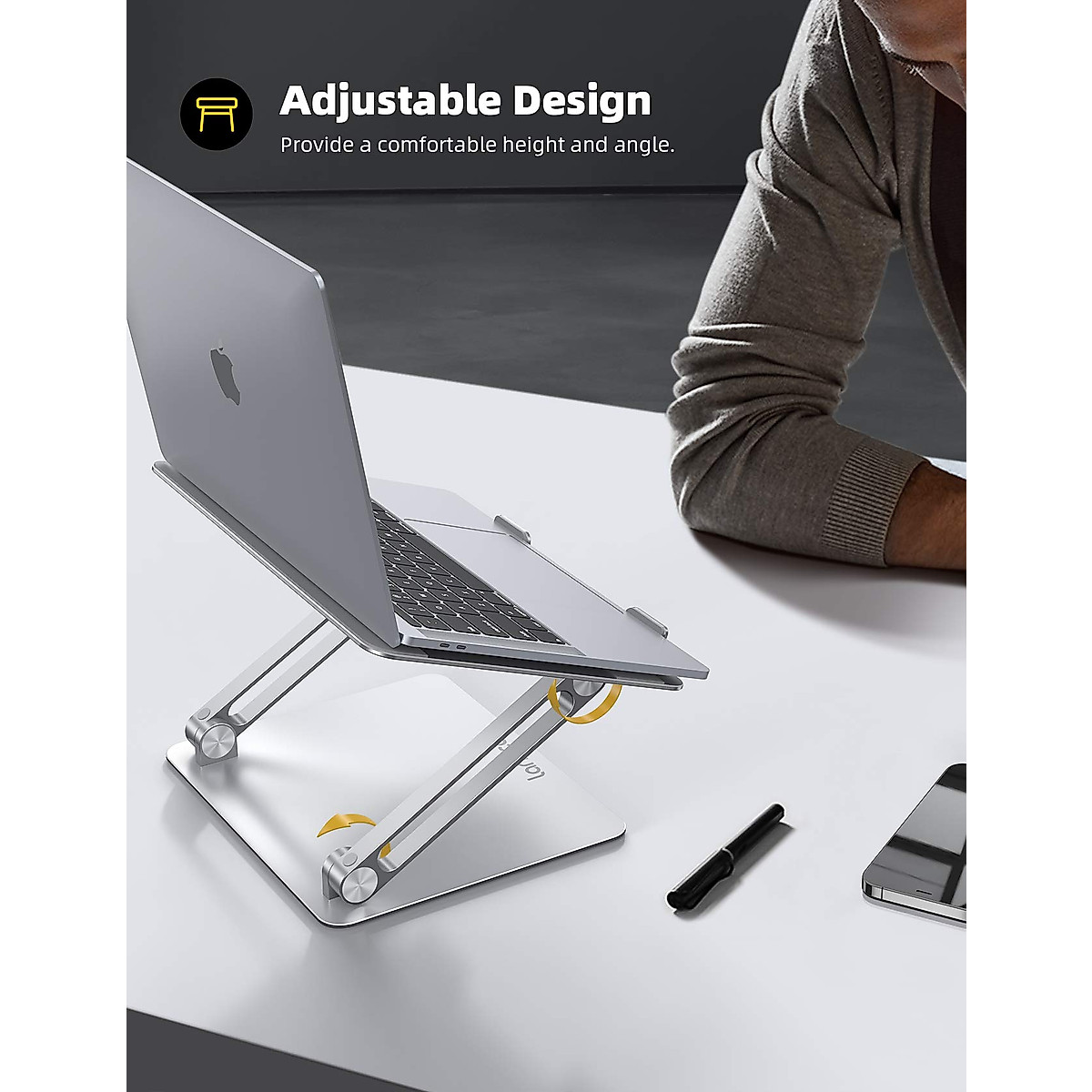 Lamicall Adjustable Laptop Stand, Portable Laptop Riser, Aluminum Laptop Stand for Desk Foldable, Ergonomic Computer Notebook Stand Holder for MacBook Air Pro, Dell XPS, HP (10-17.3'') - Silver