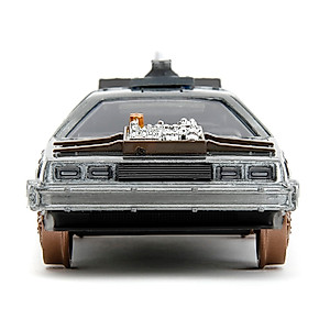 Delorean DMC (Time Machine) Brushed Metal Train Wheel Version Back to The Future Part III (1990) Movie Hollywood Rides Series 1/32 Diecast Model Car by Jada 34786