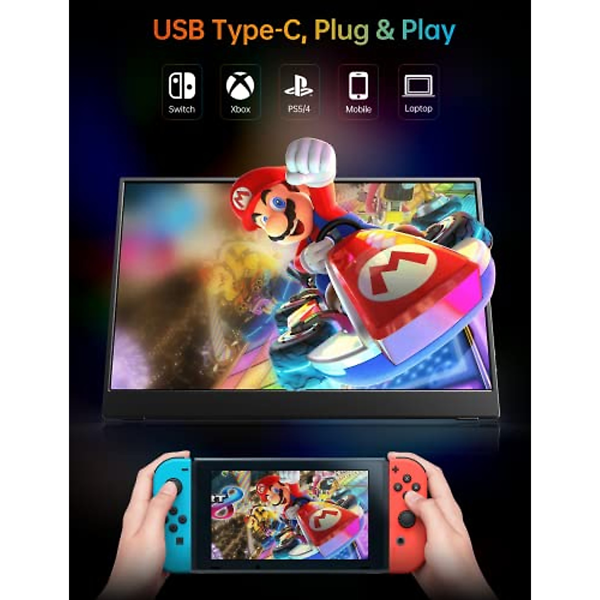 VILVA Portable-Monitor-for-Laptop - 15.6'' 1080P FHD IPS Display USB-C&HDMI Portable Monitor for Laptop with Cover and Speakers