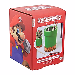 Paladone Super Mario Warp Pipe Flower Pot and Pen Holder, Ceramic Planter or Pen Organizer, Officially Licensed Nintendo, 15 cm