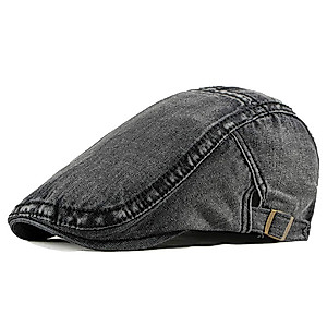 2 Pack Mens Denim Cotton Newsboy Cap Ivy Gatsby Driving Hunting Cabbie Hats (2 Pack-C)