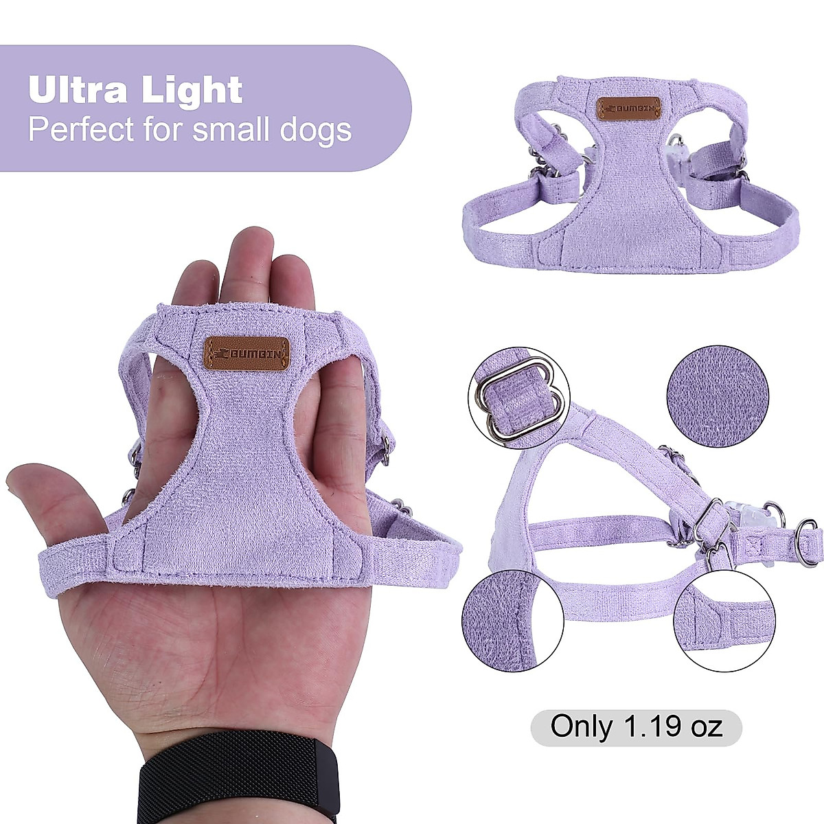Dog Harness and Leash Set, XS No Pull Adjustable Puppy Harness with Multifunction Purple Dog Leash and Collar, Soft No Choke Escape Proof Pet Harness Vest for Small Dogs and Cats (Purple, XS)