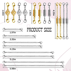Beinhome 22Pcs Magnetic Jewelry Clasps and Necklace Extenders Gold Silver, Multiple Sizes and Styles Chain Extenders Magnetic Clasps