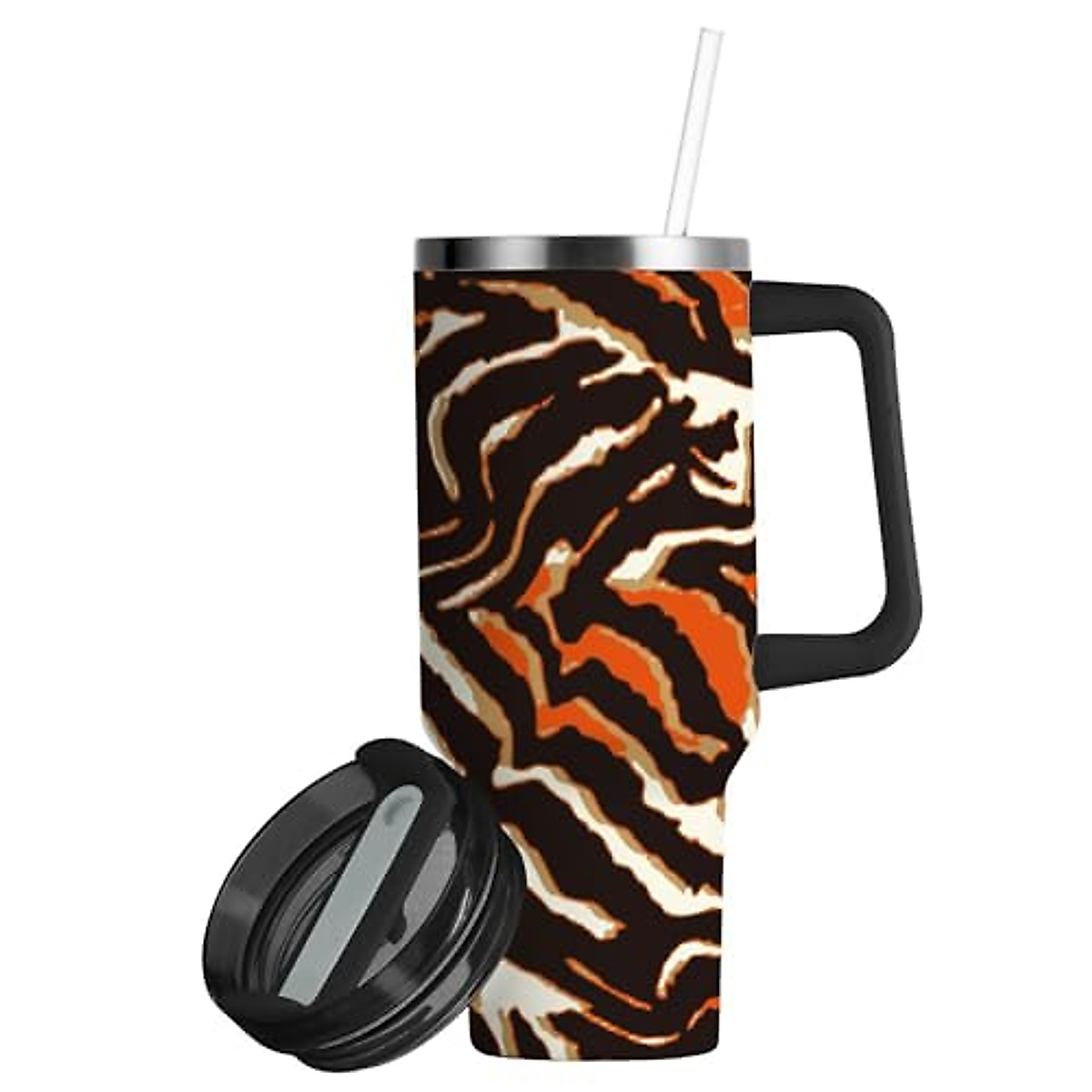 Yasala Car Tumbler with Handle Brown Orange Zebra Print Travel Mug Coffee Cup Insulated Beverage Container Mega Cup for Hot Cold Drinking Thermos Water Bottle Cupholder Friendly 40 oz