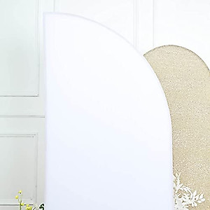 Efavormart 7ftx3ft Matte White Fitted Spandex Half Moon Wedding Arch Cover, Custom Fit Chiara Backdrop Stand Cover