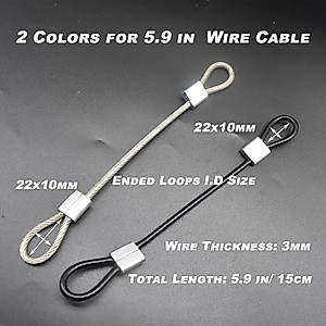 Bytiyar 20 pcs 6 inch (15cm) 3mm Thickness Stainless Steel Wire Cable with Loops Vinyl Cover Coated Short Rope Lanyard Lock Safety Tether Chains, Black