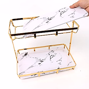 Hassol 2 Tier Bathroom Countertop Organizer, Premium for Makeup Organization and Storage, Vanity Trays, Skincare Organizers, Counter Trays, Perfume, Display, Kitchen, Lotion, Cosmetic Gold Shelf