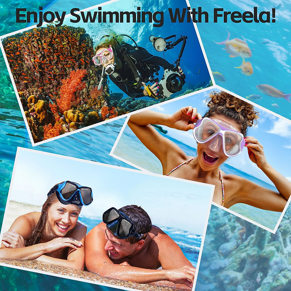 Freela Swimming Goggles Adult Swim Goggles with Nose Cover for Men Women Youth 180°Wide View Soft Silicone Skirt No Leak Open Water Pool Goggles Underwater Clear Scuba Snorkel Diving Mask for Beach