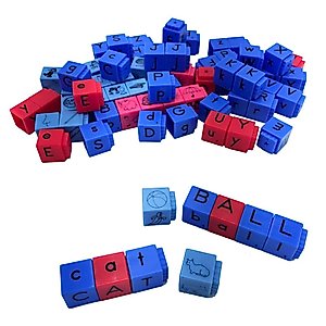 hand2mind Reading Rods, Create Sight Words with Alphabet Blocks for Kids Ages 4-8, CVC Word Builders Linking Cubes, Montessori Toys for Toddlers, Kindergarten Homeschool Supplies (Set of 82)
