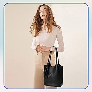 Keyli Hobo Bags for Women Set Waterproof Leather Shoulder Handbags Large Capacity Cute Tote Bag Shopping Travel Casual Top Handle Purse Solid Messenger Wallet with Tassel Black