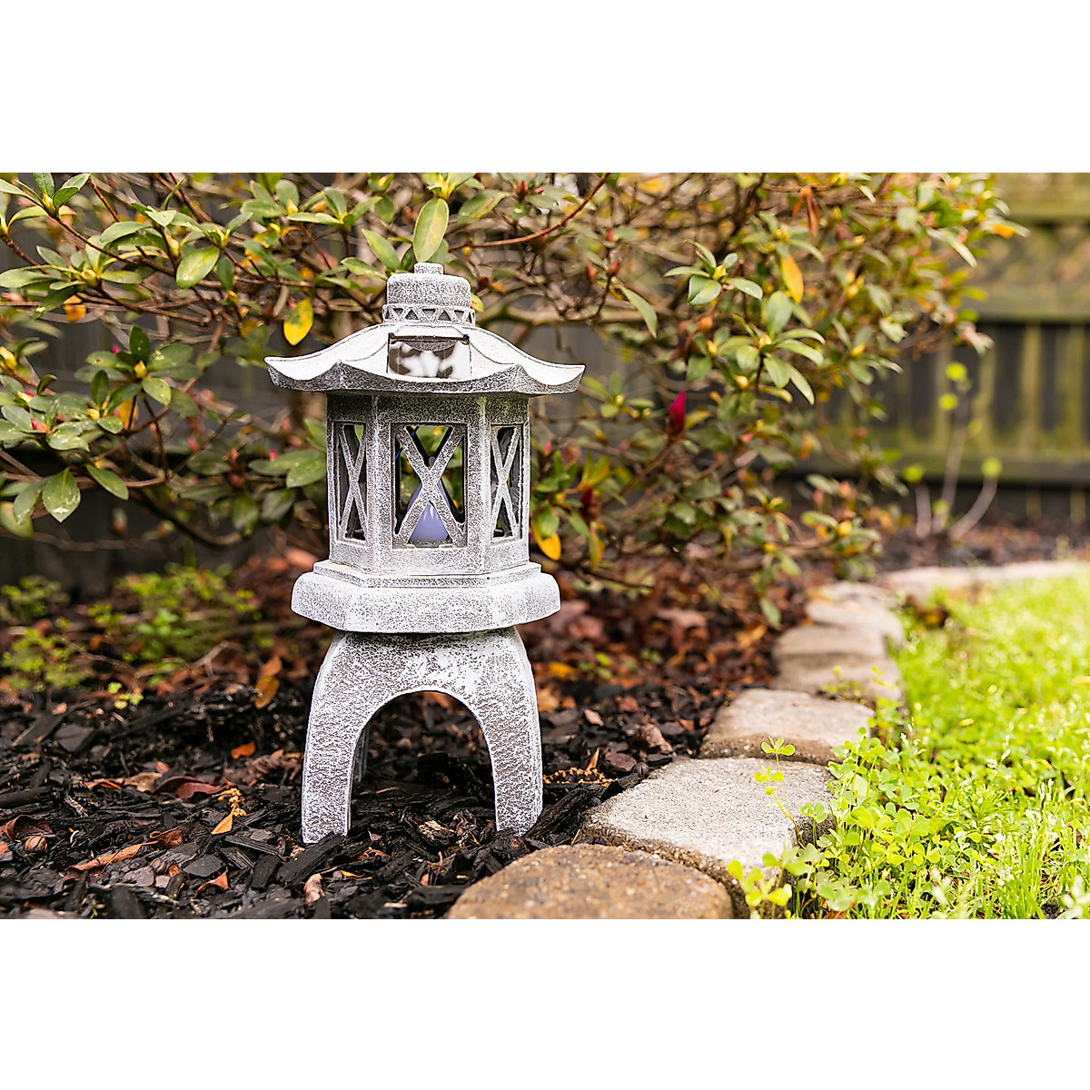 VP Home Solar-Powered Pagoda Garden Statues - Japanese Zen Lantern Outdoor Decor with Flickering LED Light - Durable Polyresin for Yard, Patio, or Garden - 12 x 7 x 6 Inches (Zen Garden Pagoda)