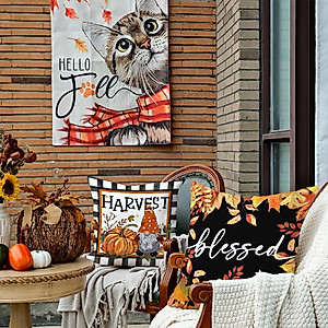 GEEORY Fall Decorative Throw Pillow Covers 18 x 18 Inch Set of 4, Thankful Grateful Blessed Harvest Pumpkin Gnome Thanksgiving Fall Decor Outdoor Farmhouse Pillow Cases for Home Couch G345-18