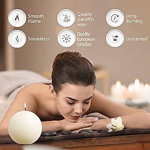 Ball Pillar Candles Set of 3 Ivory 3Inch Unscented Handpoured Weddings, Home Decoration, 75 Hour