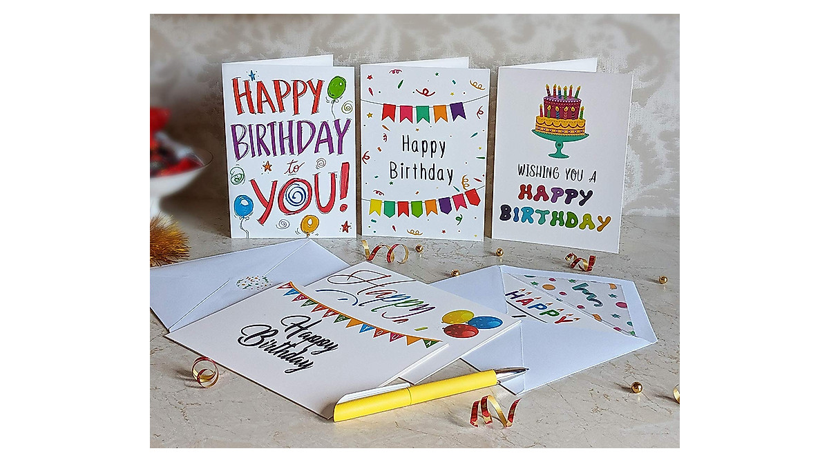Bulk Happy Birthday Cards Set | 100 Assorted 5x7 Cards & Envelopes