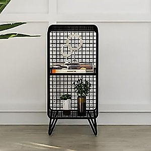 KWOKING Closed Bookcase Shelf Industrial Metal Shelves for Study Room Bay Window Shelf Floor-to-ceiling Bookcase Wrought Iron Bedside Small Cabinet Study Multi-layer Bookshelf Black 14"L x 12"W x 26"H
