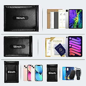 OFASIZEN Faraday Bags, Anti-Tracking Faraday Cage, Set of 4 Sizes for Laptops, Tablets, Phones and Car Keys, RFID Signal Blocker Pouch, Fireproof & Waterproof (Black)