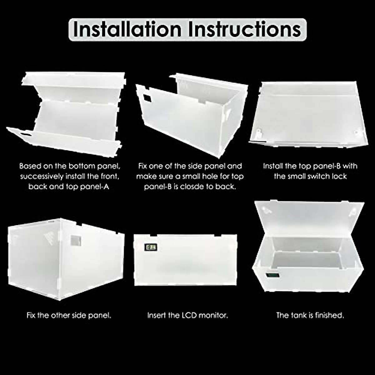PetierWeit Reptile Terrarium Acrylic Reptile Tank with Temperature Hygrometer 15.3"x9.7"x7.6" Large Reptile Breeding Box Suitable for Tortoise, Horned Frog, Gecko, Chameleon, Snake, Hamster, Spider
