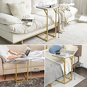 Serteaw C-Shaped End Table, Sturdy Side Table for Couch Sofa Bedside Small Space,C Snack Table TV Tray Record Player Stand Small Tables for Living Room Bedroom,Easy to Assemble,Gold