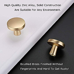 homdiy 5 Pack Gold Cabinet Knobs Round Brushed Brass Kitchen Knobs Zinc Alloy Dresser Knobs Metal Cabinet Handles for Drawer Desk Cabinets Cupboard