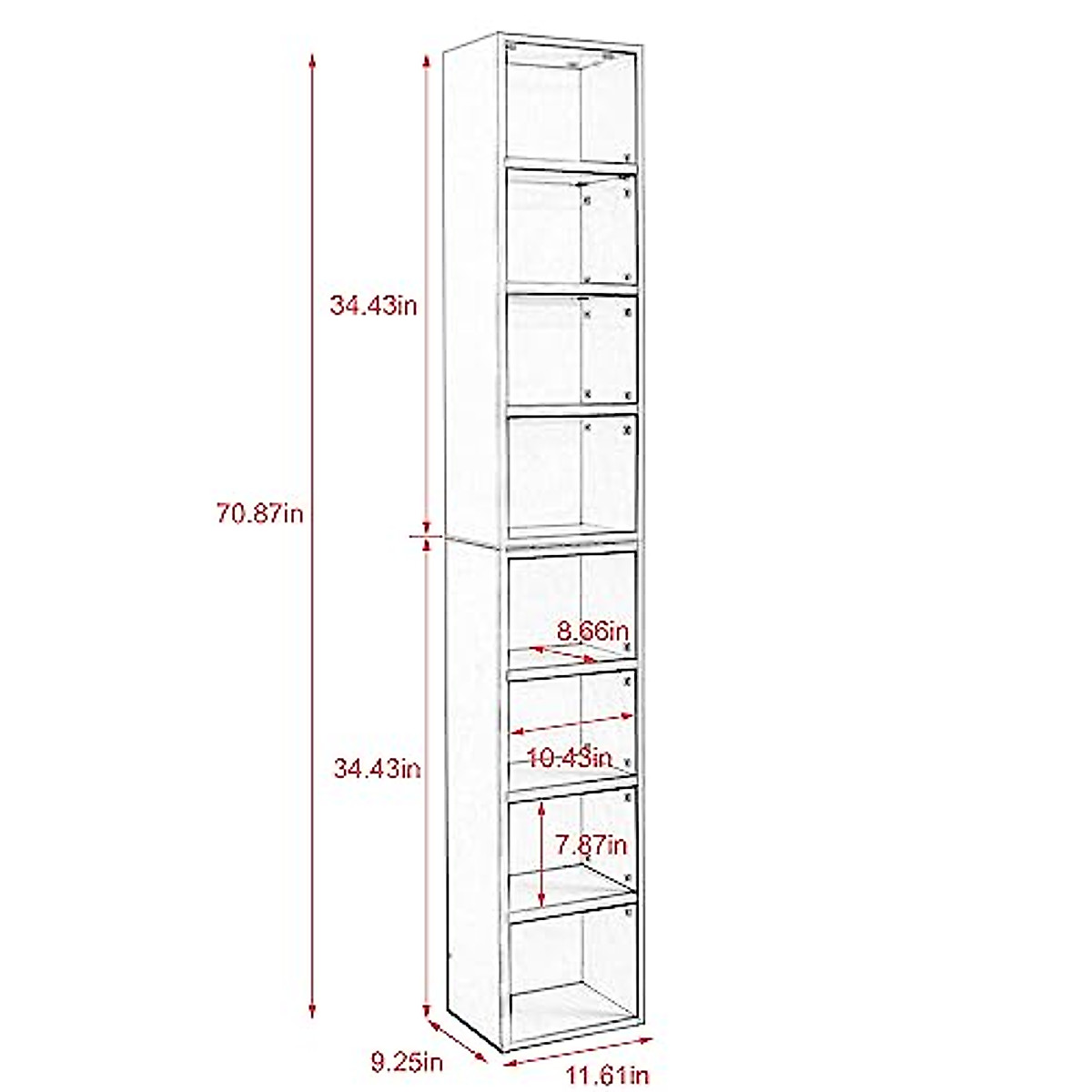 HOLISUN 8-Tier Media Tower Rack, CD DVD Slim Storage Cabinet with Adjustable Shelves, Tall Narrow Bookcase Display Bookshelf for Home Office,Multi-functional double-decker bookcase (Black)