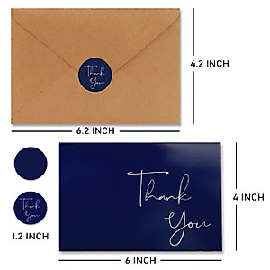 BGTCARDS 40 Navy Blue Thank You Cards with Envelopes - Classy Thank You Greeting Notes Bulk Set Box Large Professional Looking Perfect for Wedding, Business,Graduation,Baby Shower & Much More