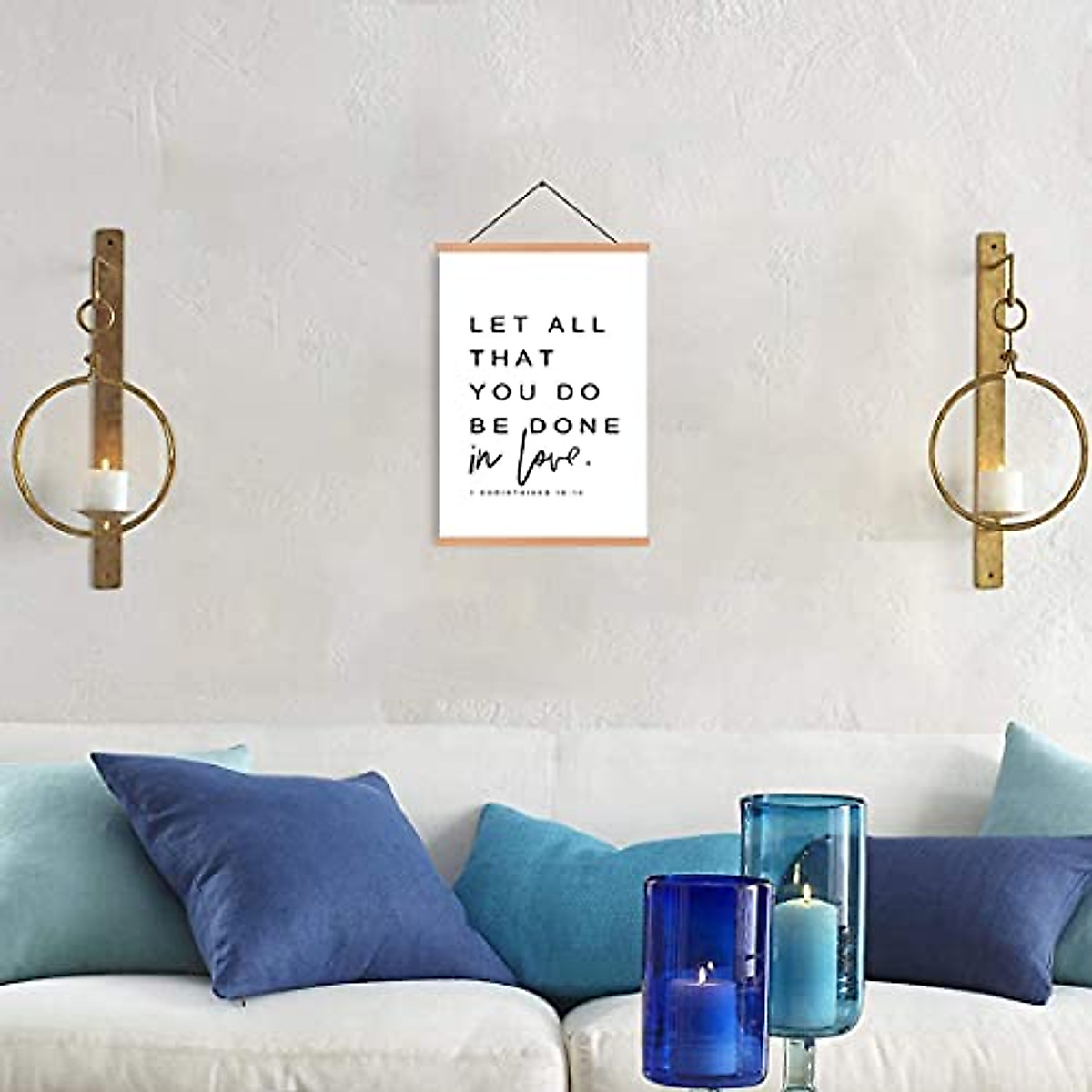 HPNIUB Natural Wood Magnetic Hanger Frame & Canvas Poster-Bible Verse Canvas Wall Art Print Inspirational Typography Positive Art Painting 28X45cm Frames Hanging Kit