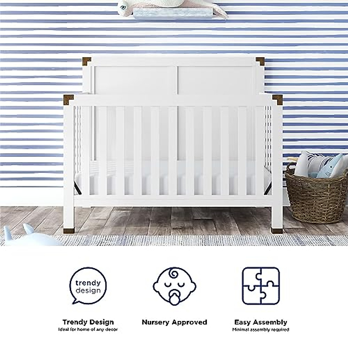 Baby Relax Miles 5-in-1 Convertible Crib, Nursery Furniture, Classic White