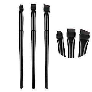 AQUEEN Eyeliner Brush-3 PCS Precision Gel Fine Eyeliner Brush-Ultra Thin Flat and Angled Eyeliner Brush, Premium Quality Soft Eyeliner Brushes for Makeup Tools.(Black)