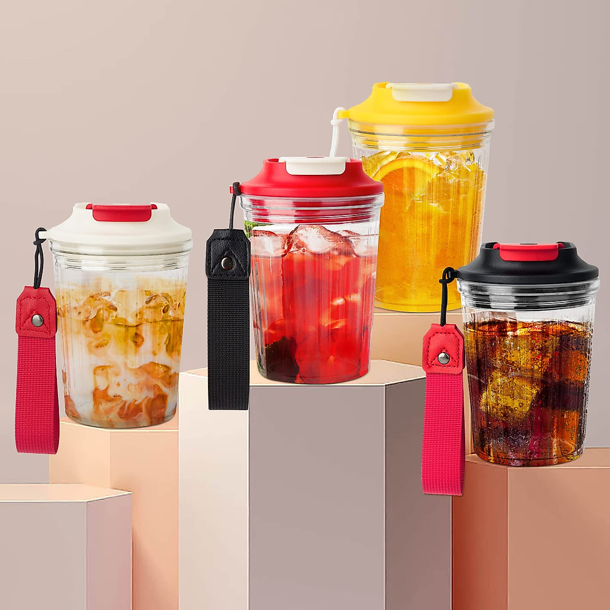 KETIEE Sports Water Bottle-15oz Travel Bottle Tritan BPA Free with Portable Sip & Straw Lid -Clear Leak Proof Gym Bottle Reusable Iced Coffee Mug On the Go for Women Men (Black)