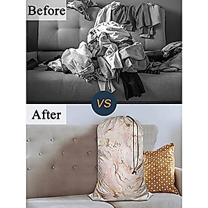 Swono Gold Rose Marble Extra Large Travel Laundry Bag, Dirty Clothes Shoulder Bag with Drawstring, Glitter Dust Painting Heavy Duty Travel Laundry Bag, Machine Wash, Abstract Marbling