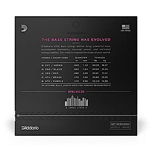 D'Addario Bass Guitar Strings - NYXL Bass Strings - NYXL45130 - Unrivaled Strength, Tuning Stability, Enhanced Response - For 5 String Bass Guitars - 45-130 Regular Light 5-String, Long Scale