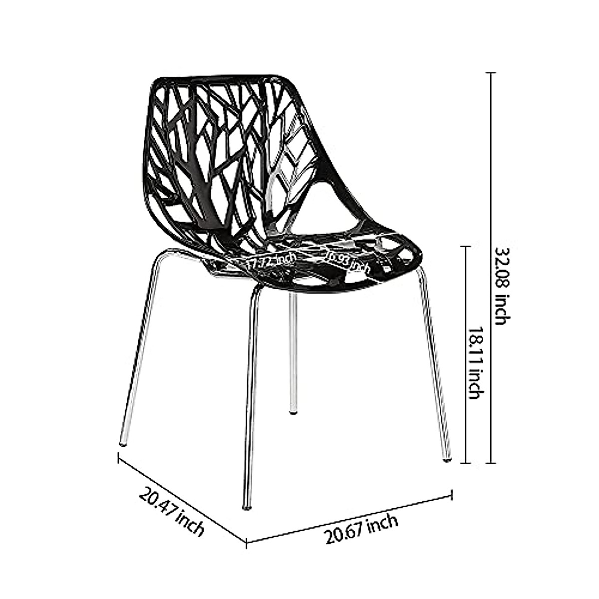 CangLong Modern Mid Century Plastic Shell Hollow Matal Legs Dining Chairs, set of 4, Black