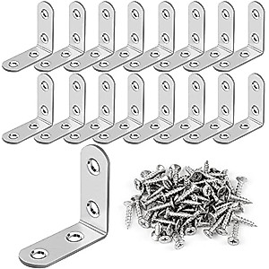 16 Pcs L Bracket Stainless Steel Corner Brace Sets, 90 Degree Right Angle Bracket with 64 Pcs Screws, L Bracket Firmware Can Be Used for Wooden Shelves, Chairs, Tables, Dressers, Furniture