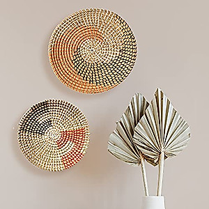 Rattan Wall Baskets Woven Basket Wall Decor - Wall Wicker Basket Decor Boho Basket Bowls Wall Decor - Round Seagrass Baskets Farmhouse Home Decor(Set of 3)