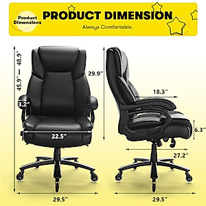 OFIKA Big and Tall Office Chair 500lbs - Adjustable Lumbar Support, Office Chair for Heavy People, Heavy Duty High Back Executive Desk Chair with Wide Seat and Quiet Rubber Wheels, Large Office Chair