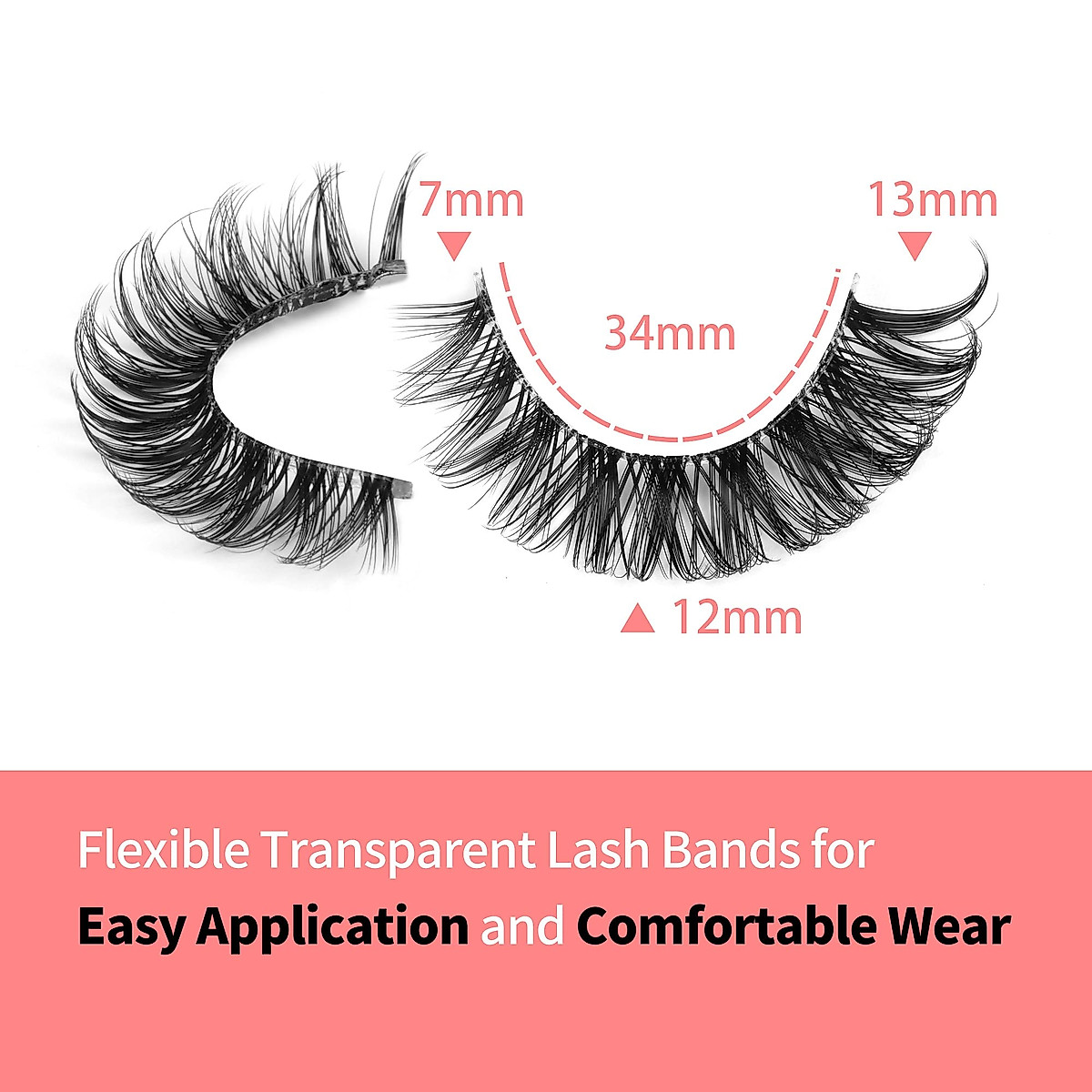 False Eyelashes Wispy Natural C Curl Strip Lashes Transparent Lash Bands Fluffy Cat Eye Lashes 7 Pairs by Yawamica