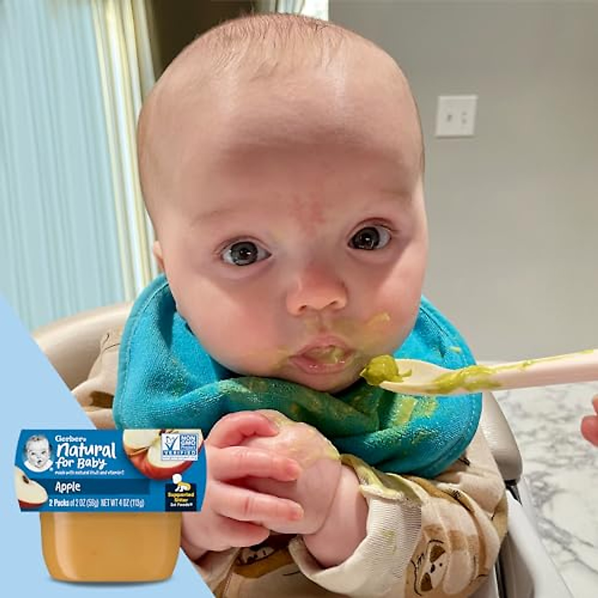 Gerber 1st Foods Baby Food, Apple Puree, Natural & Non-GMO, 2 Ounce Tubs, 2-Pack (Pack of 8)