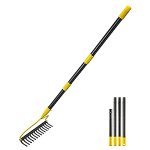 Garden Rake,72 Inch Long 14 Inch Wide Heavy Duty 14 Tines Metal Bow Rake for Lawn,Hard Landscape Cultivator Garden Rake with Adjustable Steel Handle for Loosening Soil Leveling Mulch Gathering Leaf