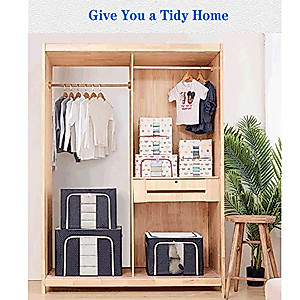 WWWUUU Storage Boxes , Oxford Cloth Steel Frame Storage Box Bag, Easy to Fold with Sturdy Zipper,Storage for Clothes,Bed ,Blankets,Bedding,Pillow (Navy Blue, 15.4x11.4x7.9 IN (22L))