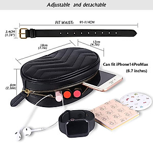 Geestock Black Fanny Packs, Leather Waist Bags for Women, Waterproof Belt Bag, Crossbody Bag, Stylish Bumbag for Party, Travel, Gift