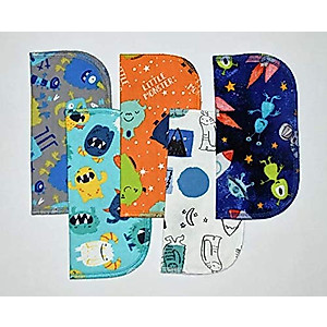 2 Ply Printed Flannel 8x8 Inches Set of 5 Little Wipes Monsters