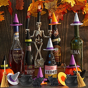 Deekin 32 Pcs Halloween Mini Witch Hats, Mini Witches Broom, Candy Cauldron Kettles and Black Kitten Figurines for Craft