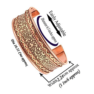 Touchstone handcrafted copper bracelet. Hand forged with solid and high gauge Tibetan style engraved cuff pure copper jewelry for women men. Beautiful embossed design.