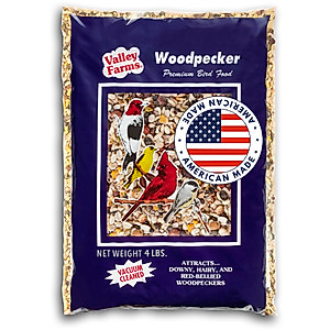 Valley Farms Woodpecker Mix Wild Bird Food, No Mess Bird Seed for Outdoor Feeders, W/Peanuts and Sunflower Hearts for Birds, Woodpecker Food, Attract All Bird Species (4 LBS)
